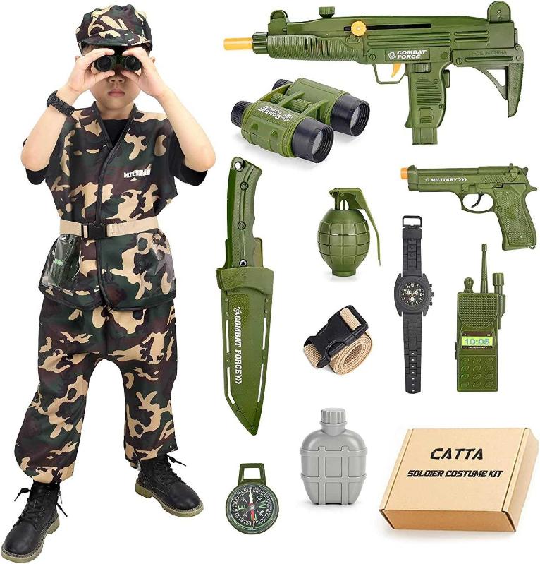 Antika CATTA Kids Army Soldier Dress up Costume Camouflage with Berets Saber Toy Gun Telescope Walkie